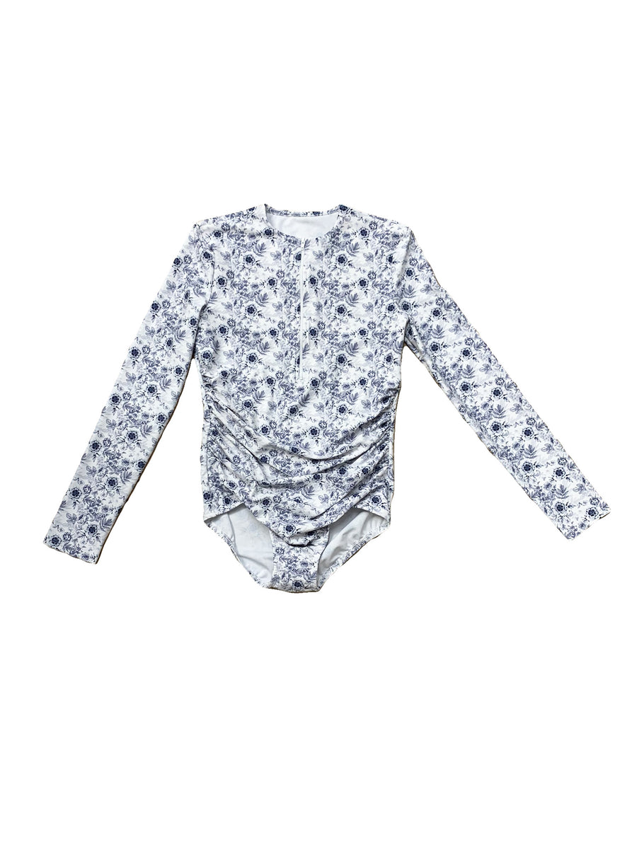 Floral Toile Long Sleeve Bathing Suit